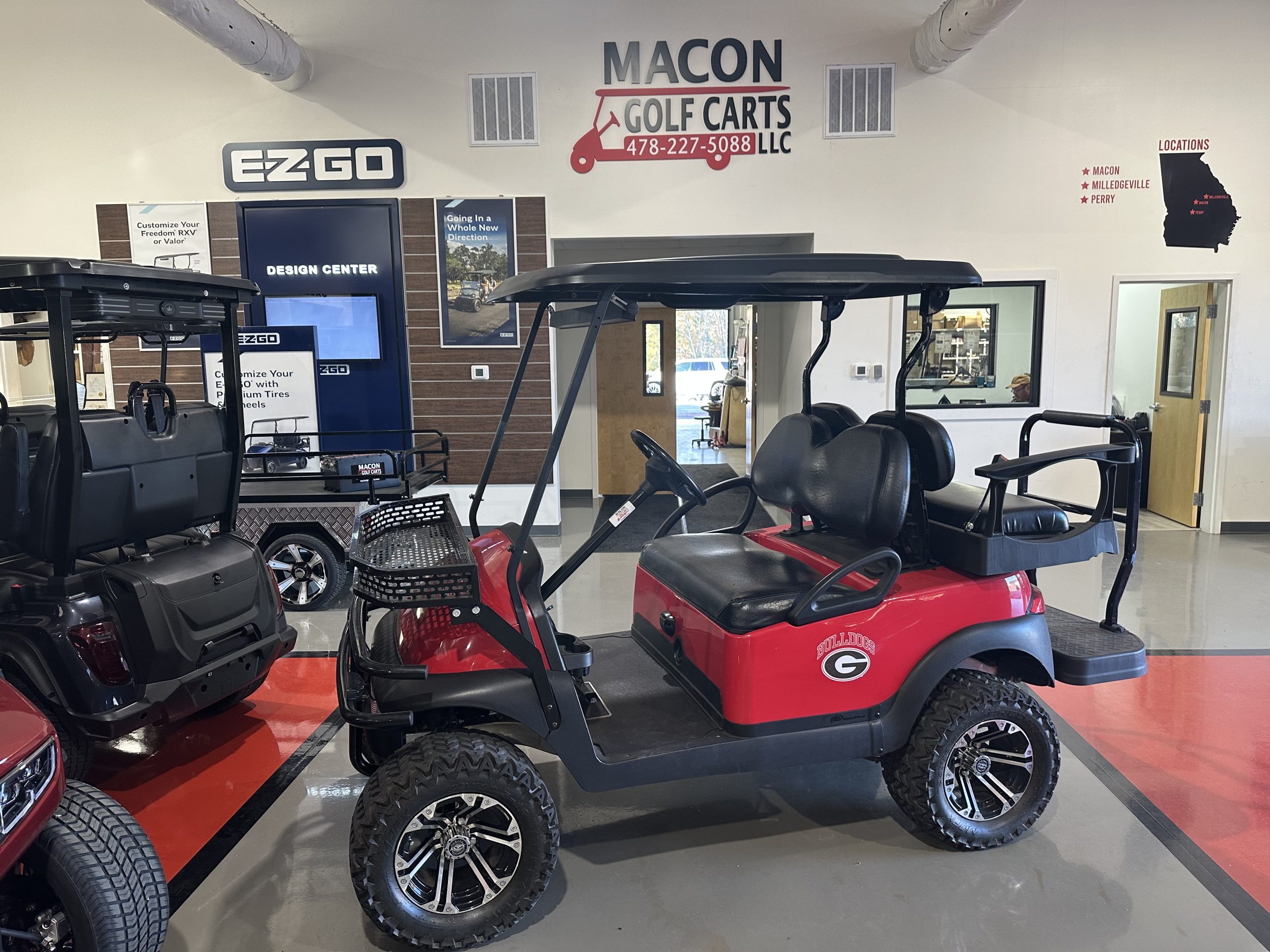 2012 Club Car Precedent 48v Lifted 4-Passenger - UGA Red - Macon Golf Carts